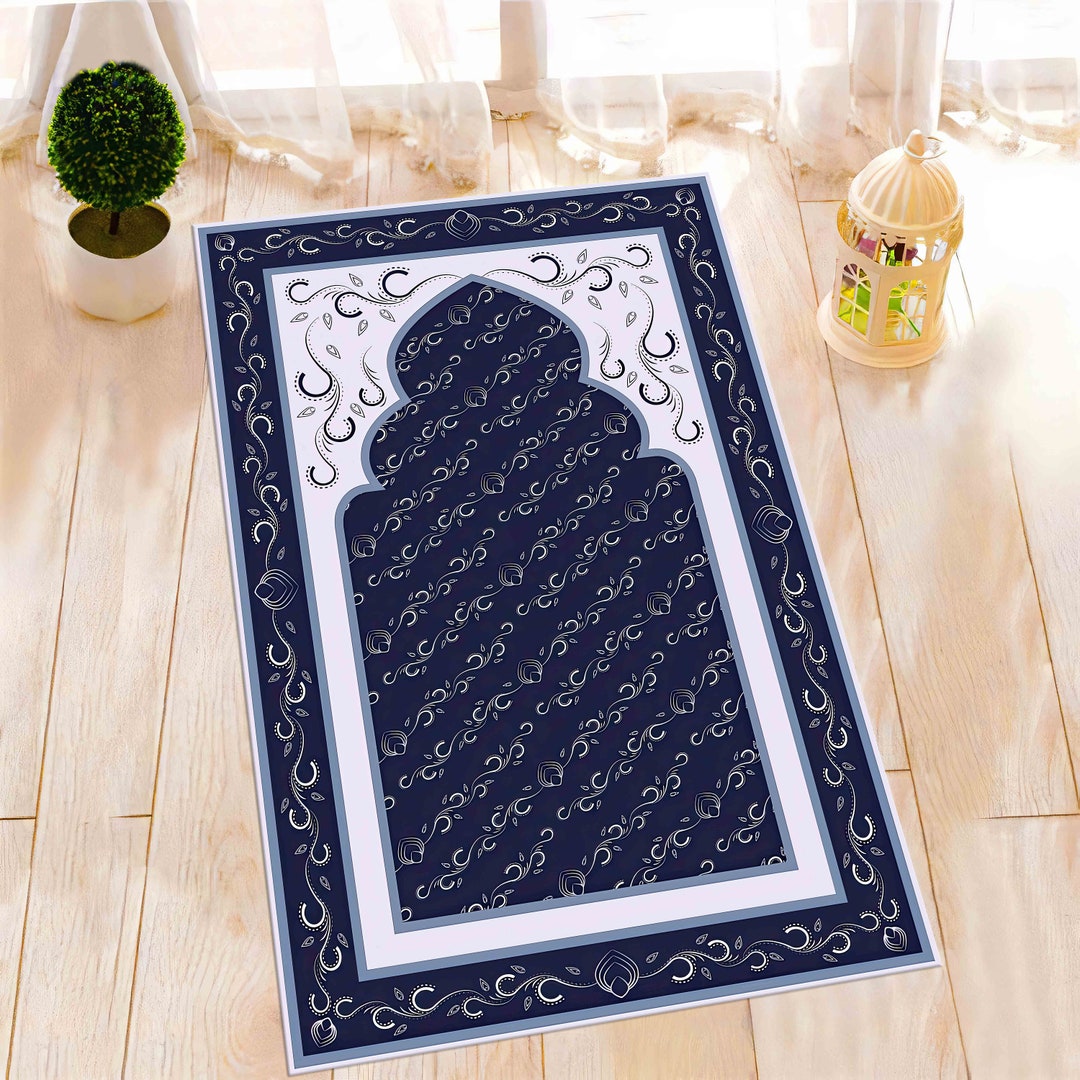 Navy Blue and White Prayer Rug, Religious Rug, Prayer Rug, Muslim Rugs ...