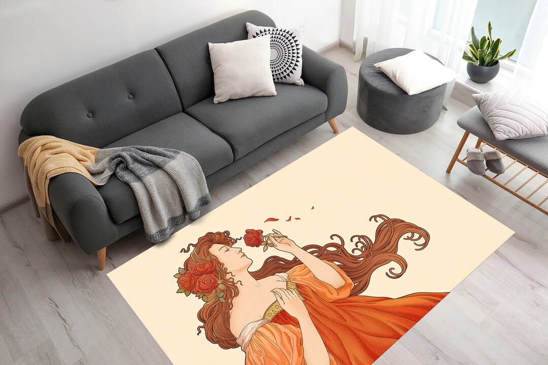Mucha Goddess Rug, Roses Rug, Abstract Rugs, Art Nouveau Rug, Modern ...