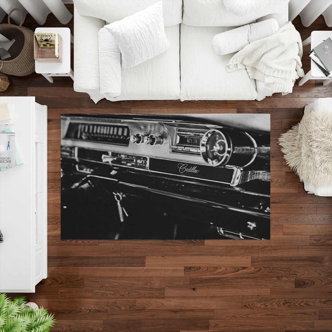 Cadillac Black White Rugs, Cadillac Rug, Antique Car Rugs, Car Rug ...