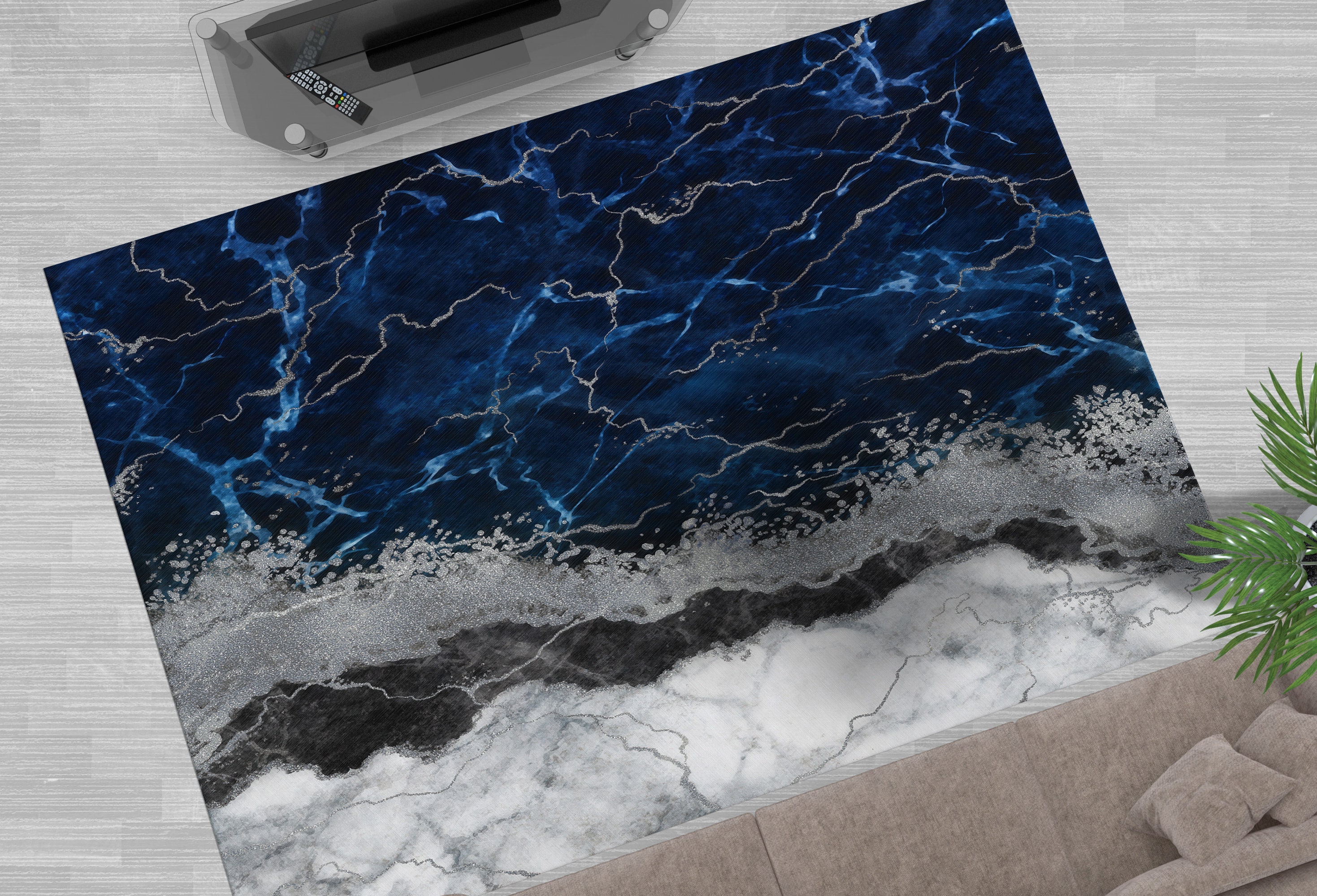 Blue Rug Silver Marble Rug Luxury Decor Blue and Silver - Etsy