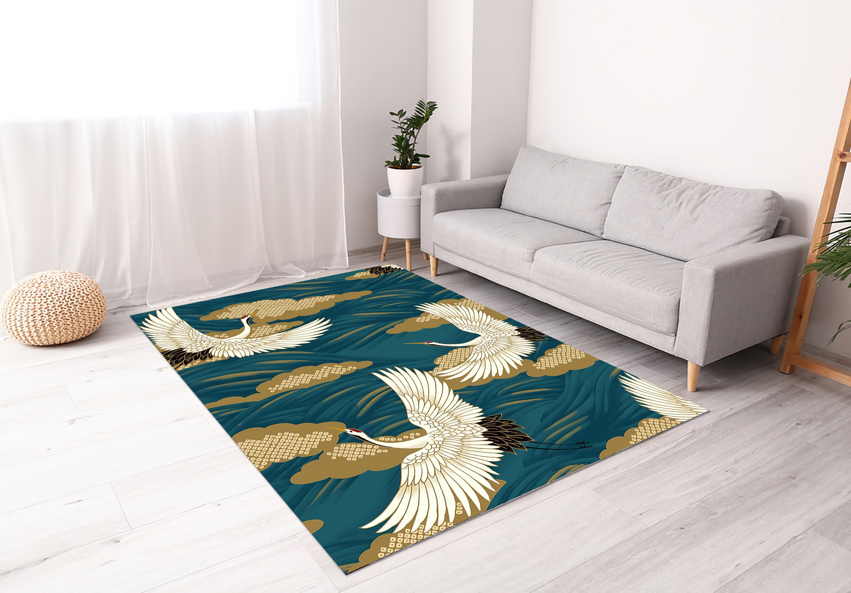 Japanese Art Crane Birds Rugs, Abstract Rugs, Contemporary Rugs, Animal ...