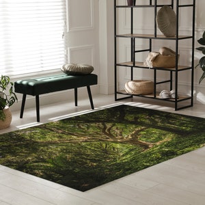 Old Tree Landscape Rugs, Tree Rug, Forest Rug, Green Rugs, Wall Hanging ...