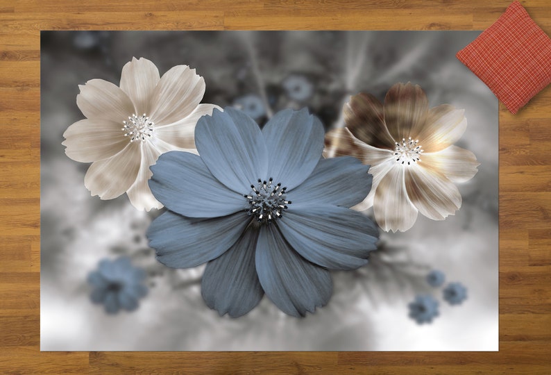 Modern Flower Rug, Luxury Flowers Rug, Blue Flowers Rug, Botanical Rug ...