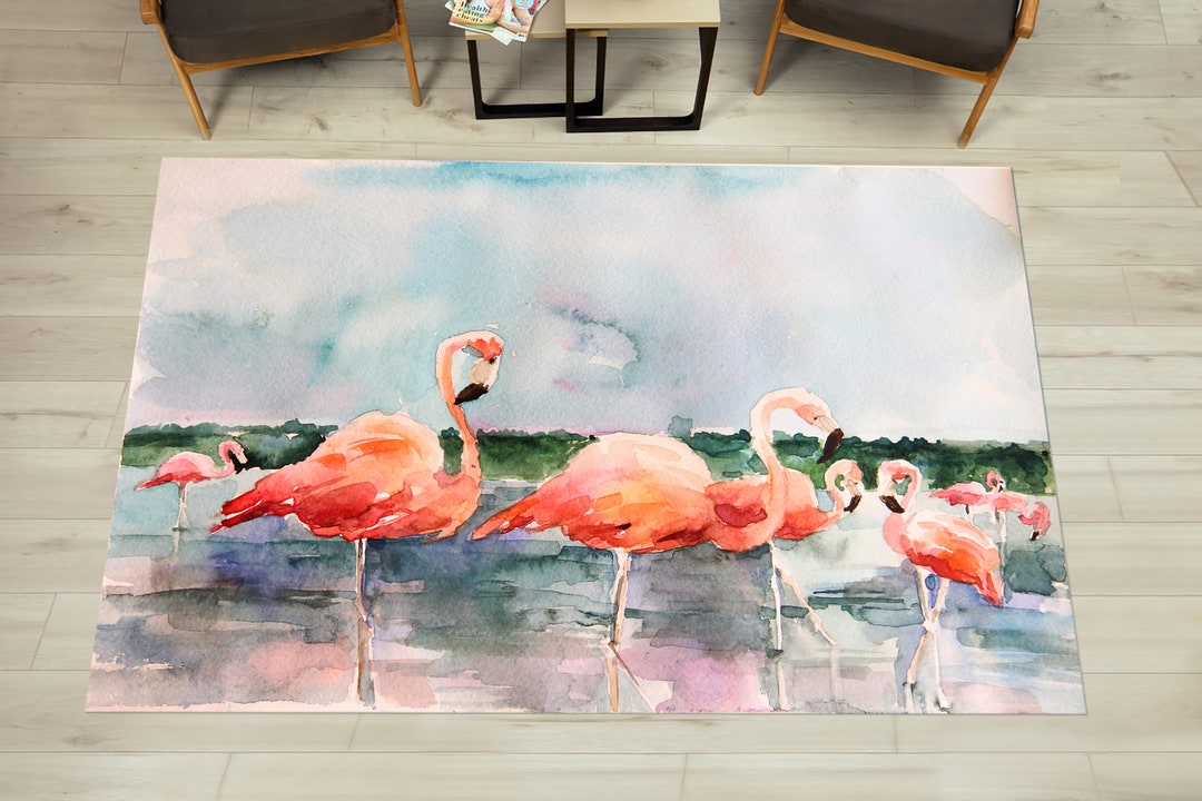 Watercolor Flamingo Painting Rug, Flamingo Rugs, Pink Flamingo Rugs ...
