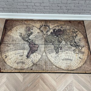 Brown Map Rug, Vintage World Map Rugs, Old Map Rug, Map Rug, Customs ...