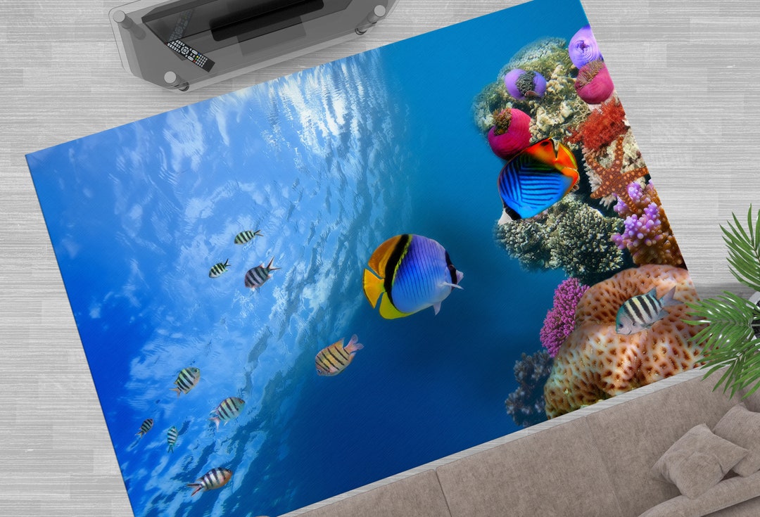 Underwater Fish View Rug, Ocean Rug, Blue Rug, Animal Rugs, Hallway Rug ...