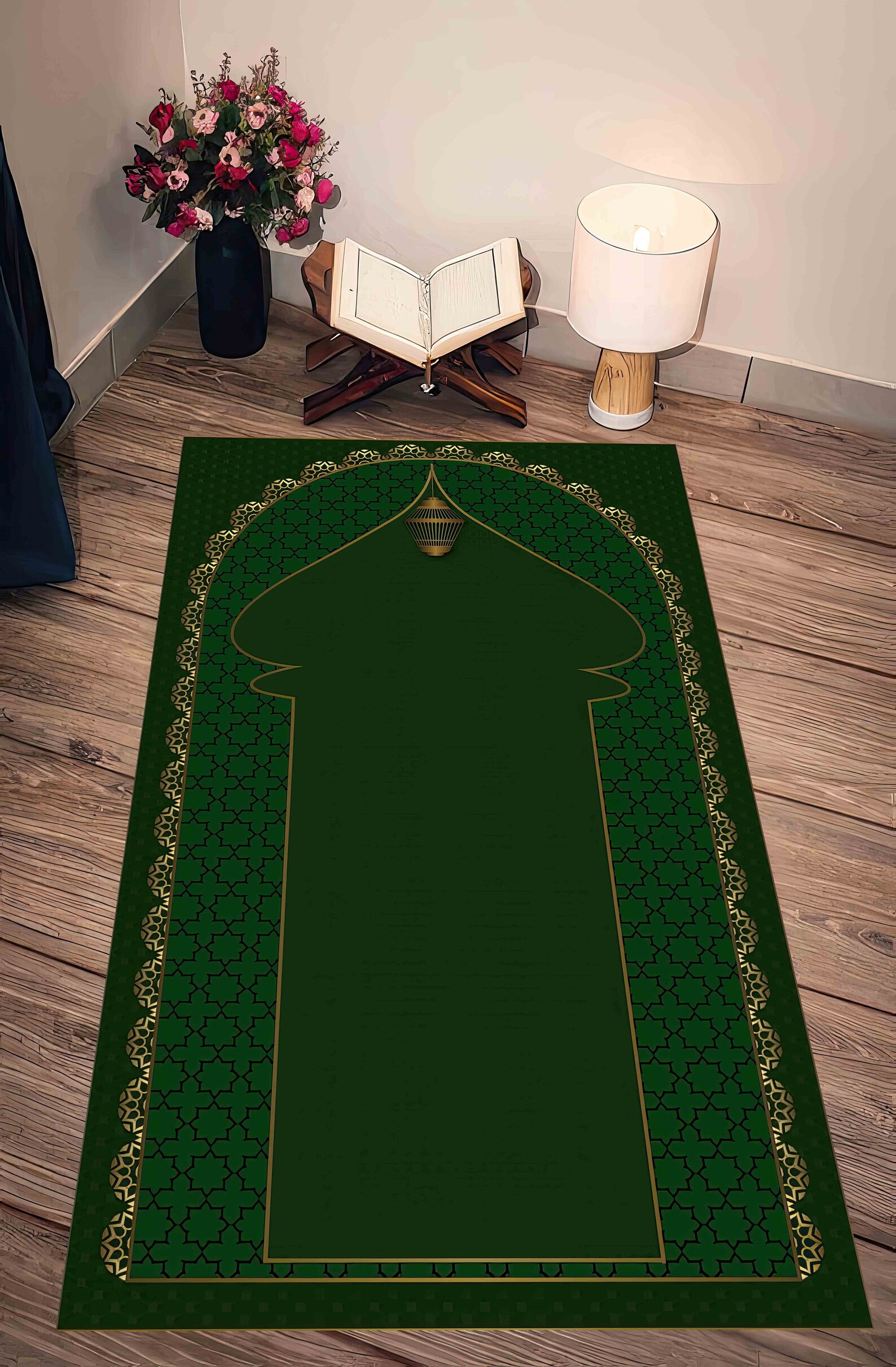Green Prayer Rug, Gold Prayer Rug, Religious Rug, Islamic Rug, Muslim ...