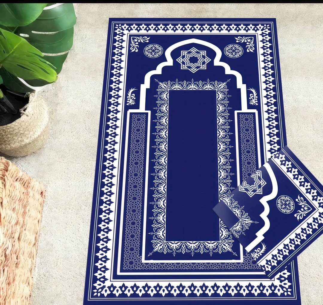 Navy Blue Prayer Rug, Prayer Rug, White Prayer Rug, Muslim Home Rug ...