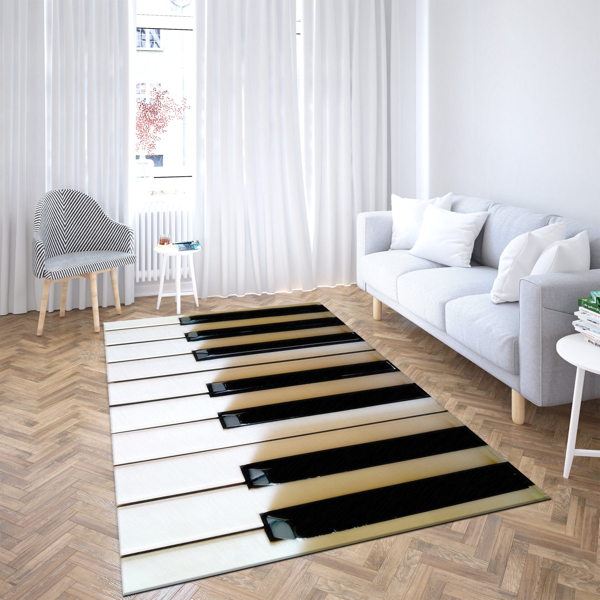 Piano Keys Rugs, Black Rug, Piano Rug, Music Room Rugs, Black and White ...