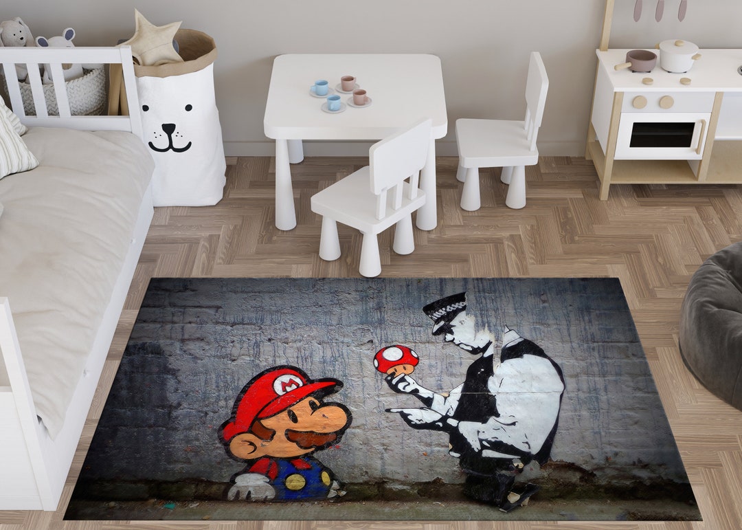 Banksy Super Mario Rugs, Gaming Room Rug, Super Mario Graffiti Rug ...