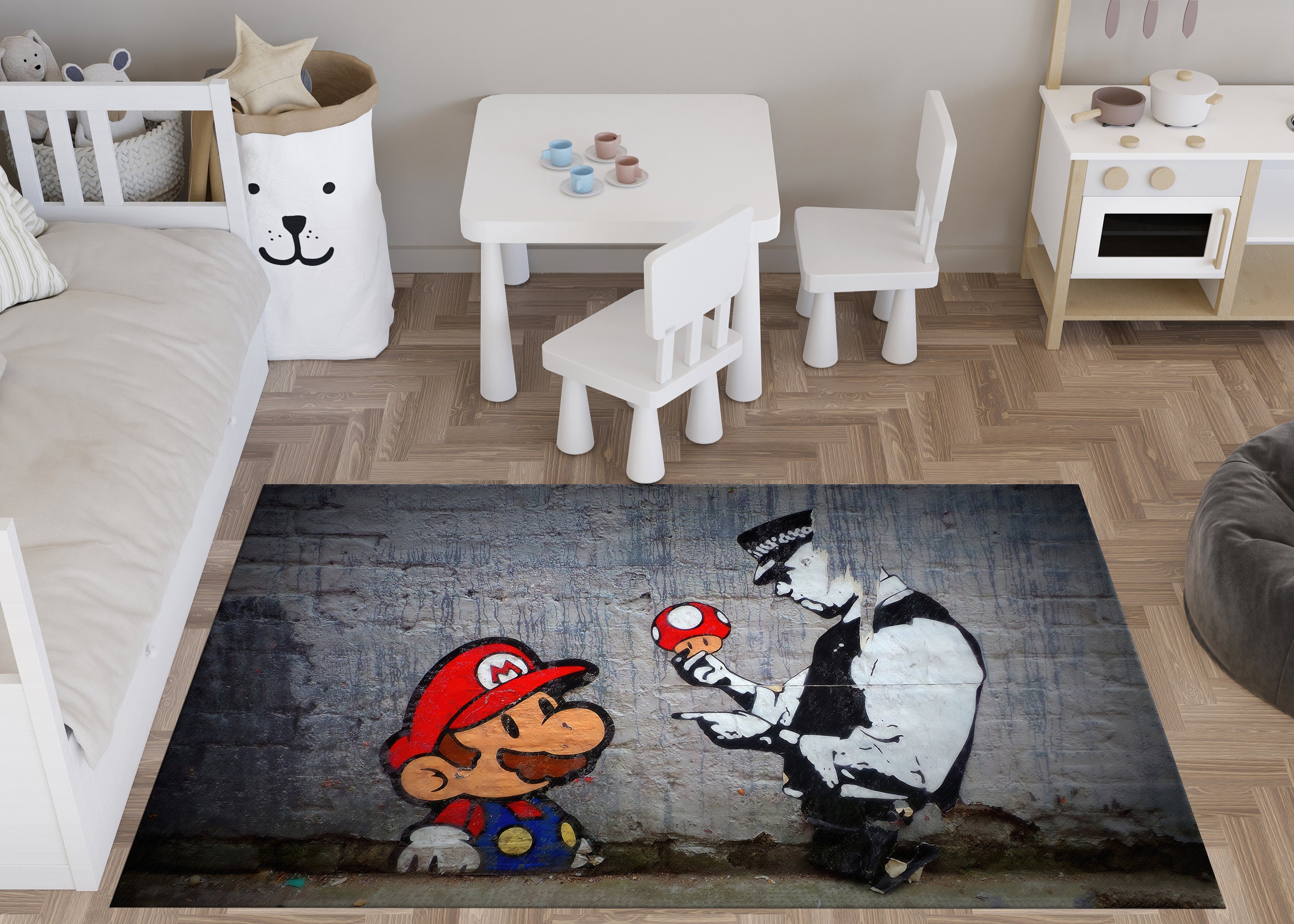 Banksy Super Mario Rugs, Gaming Room Rug, Super Mario Graffiti Rug ...