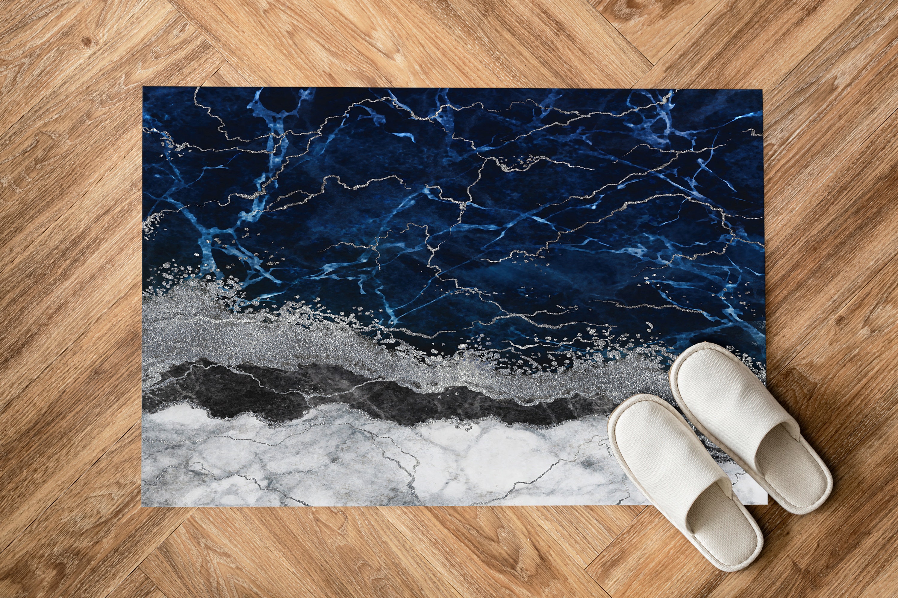 Blue Rug Silver Marble Rug Luxury Decor Blue and Silver - Etsy