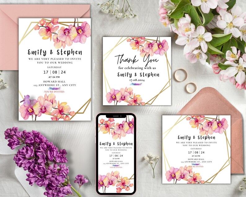 Orchid Wedding Invitation Set Template, Orchid, Orchid Wedding ...