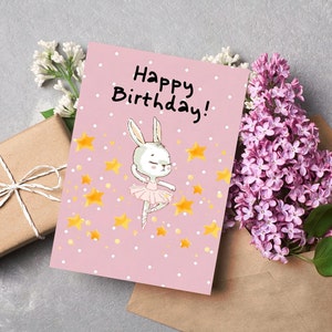 Printable Birthday Card for Kids, Phone Birthday Card,pink Ballerina ...