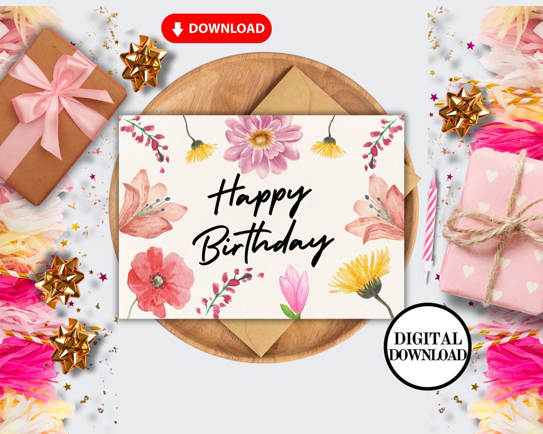 Spring Flower Printable Birthday Card (digital Download) - Etsy