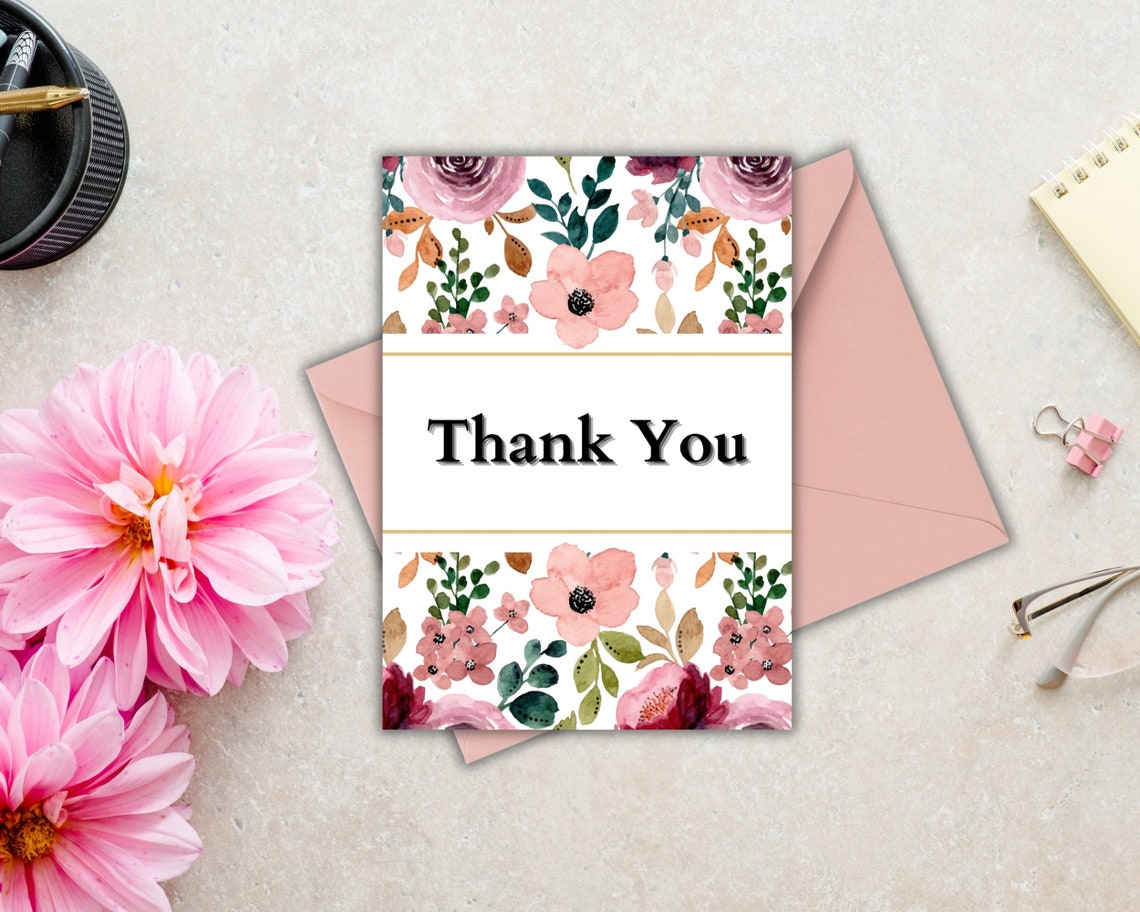 Printable Thank You Card, Downloadable Thank You Card, Flower Thank You ...