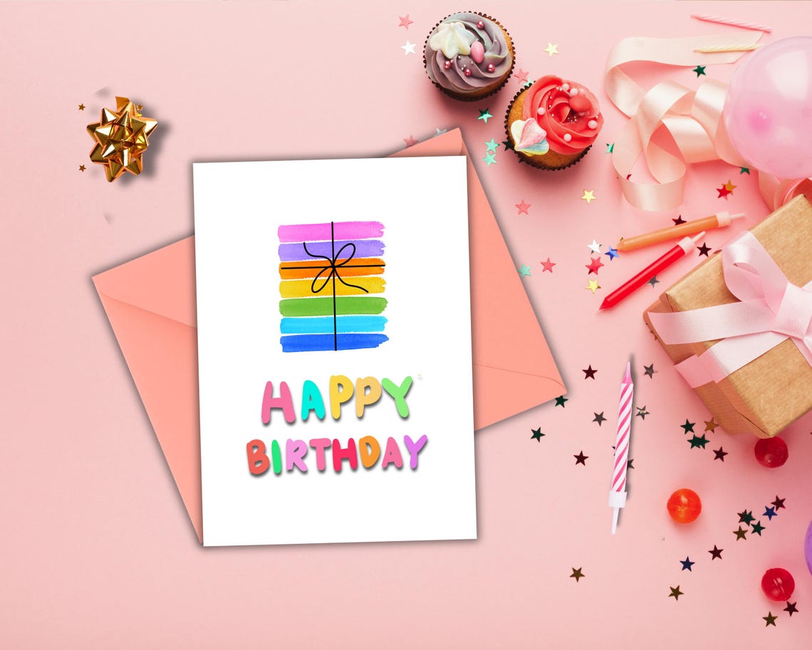 Printable Birthday Card, Instant Downloadable Birthday Card, Colorful ...