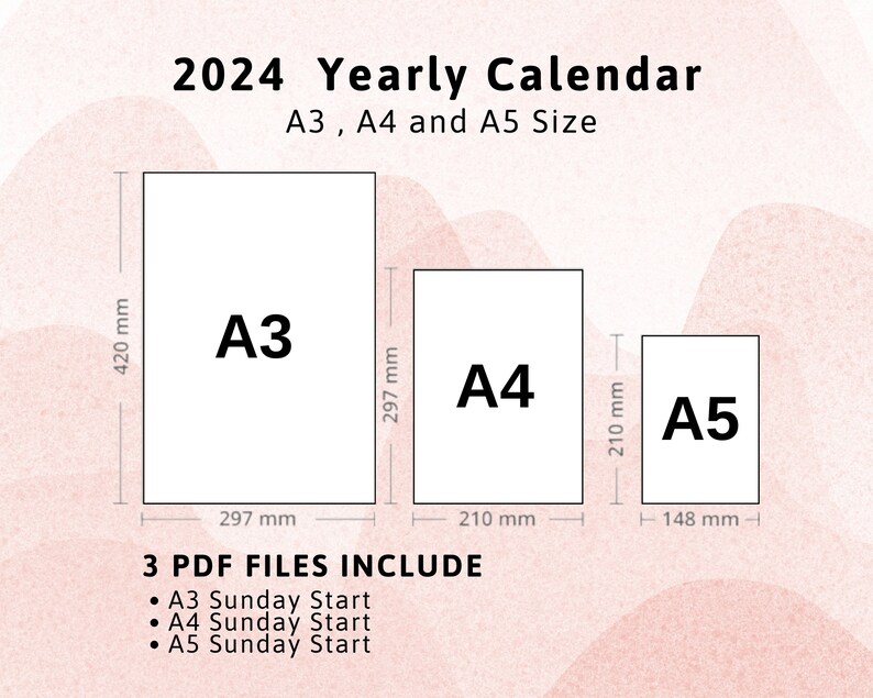 2024 Yearly Calendar Printable, 2024 Calendar Vertical Calendar, 2024 ...