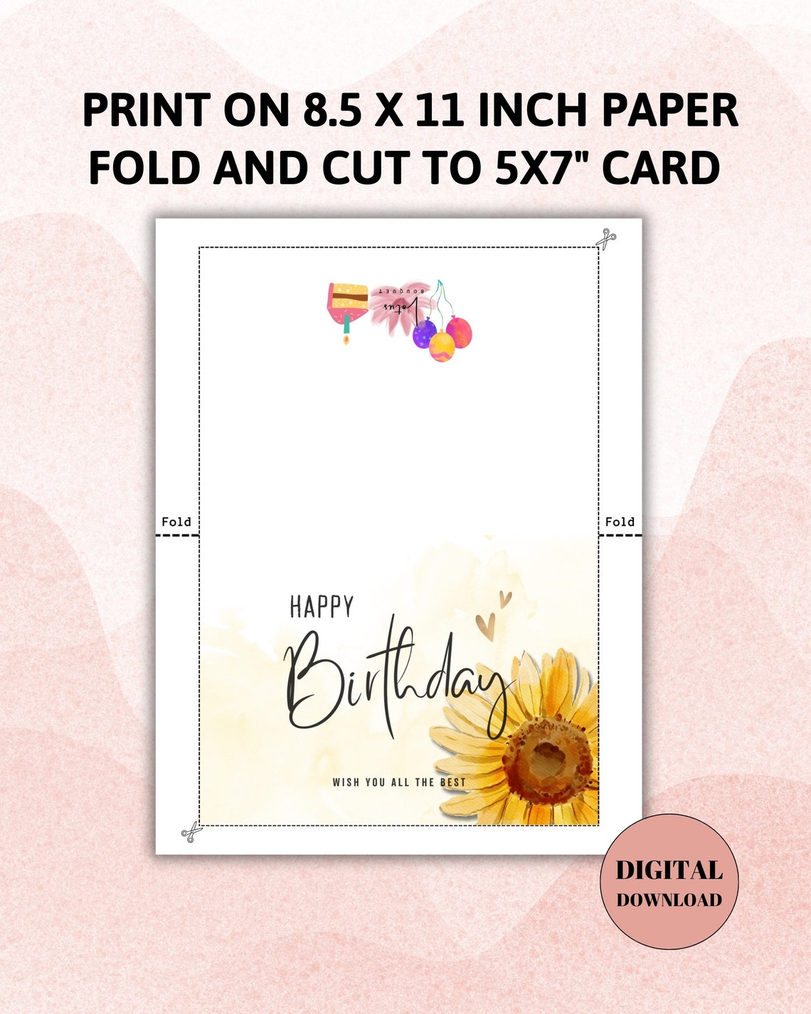 Printable Birthday Card, Instant Downloadable Birthday Card, Sunflower ...