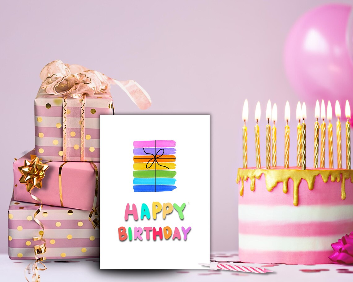 Printable Birthday Card, Instant Downloadable Birthday Card, Colorful ...