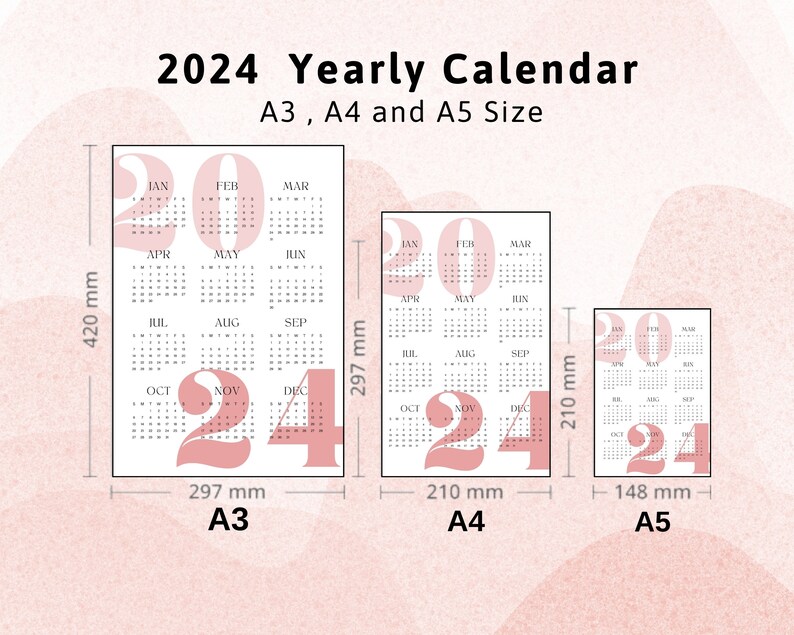 2024 Yearly Calendar Printable, 2024 Calendar Vertical Calendar, 2024 ...