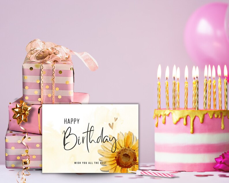 Printable Birthday Card, Instant Downloadable Birthday Card, Sunflower ...