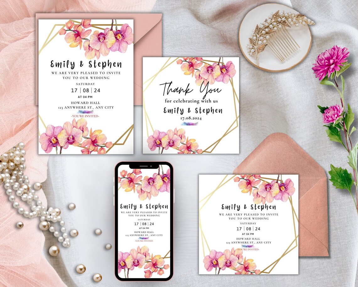 Orchid Wedding Invitation Set Template, Orchid, Orchid Wedding ...