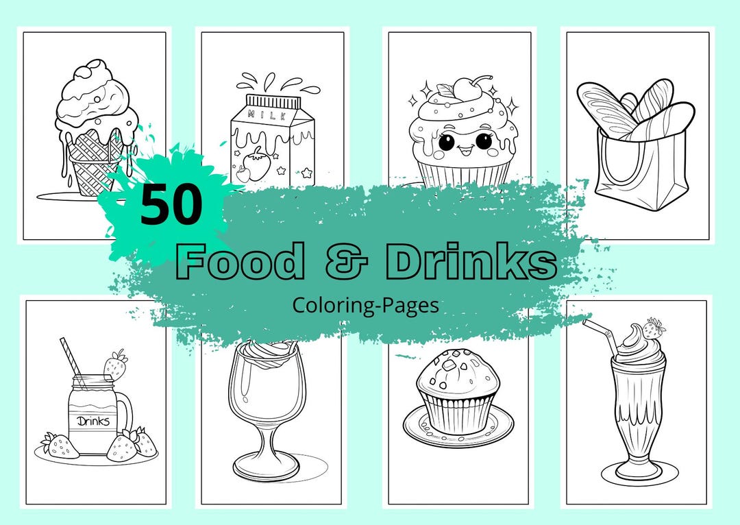 Simple Food and Drinks Coloring Pages for Kids - Fun Coloring Book - Etsy