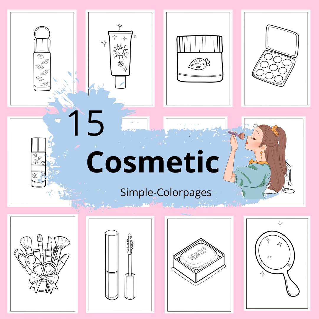 Cosmetic Coloring Pages for Relaxation, Simple Makeup Inspired Designs ...