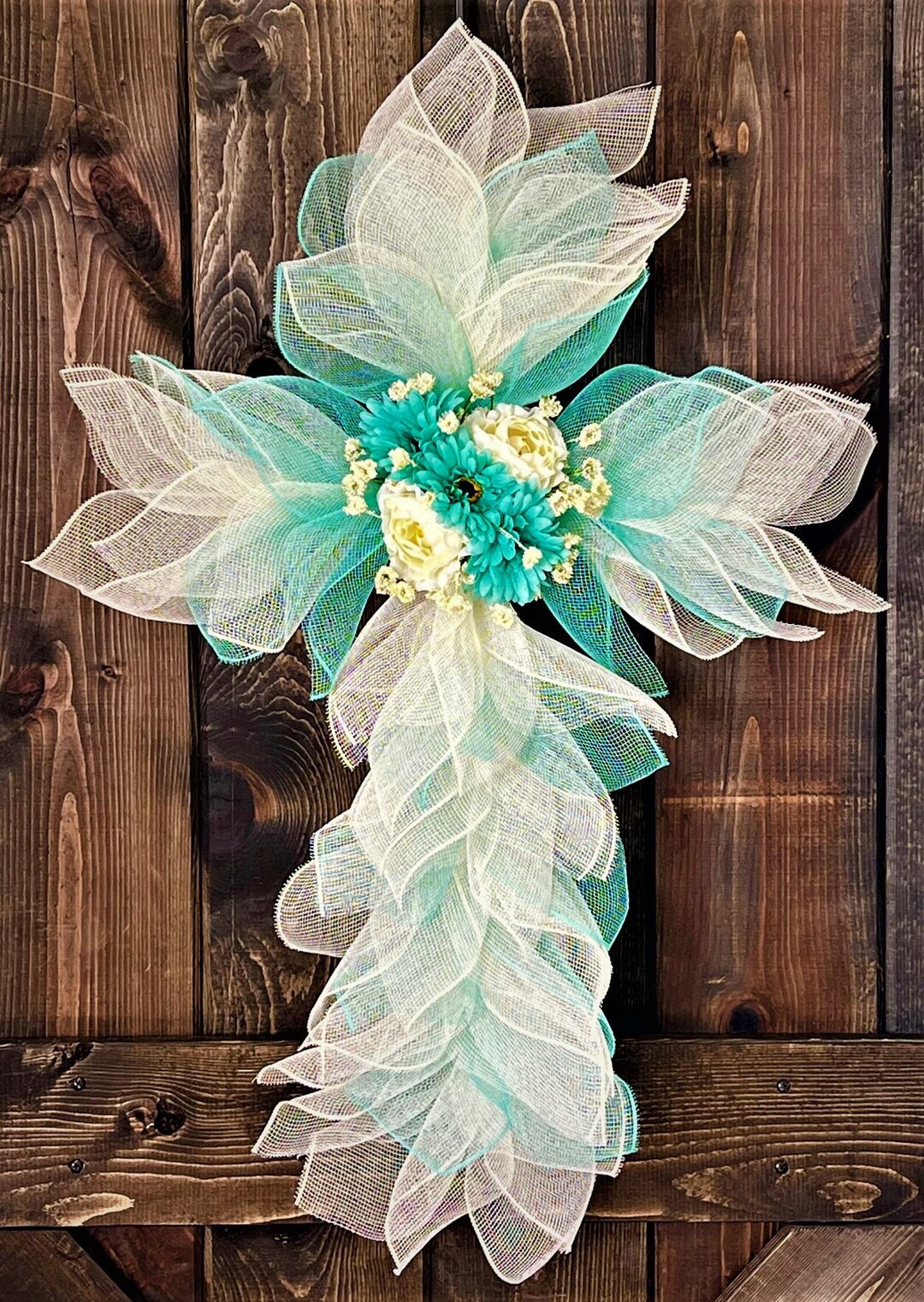 Deco Mesh Cross, Aqua, White, Daisies, Roses - Etsy