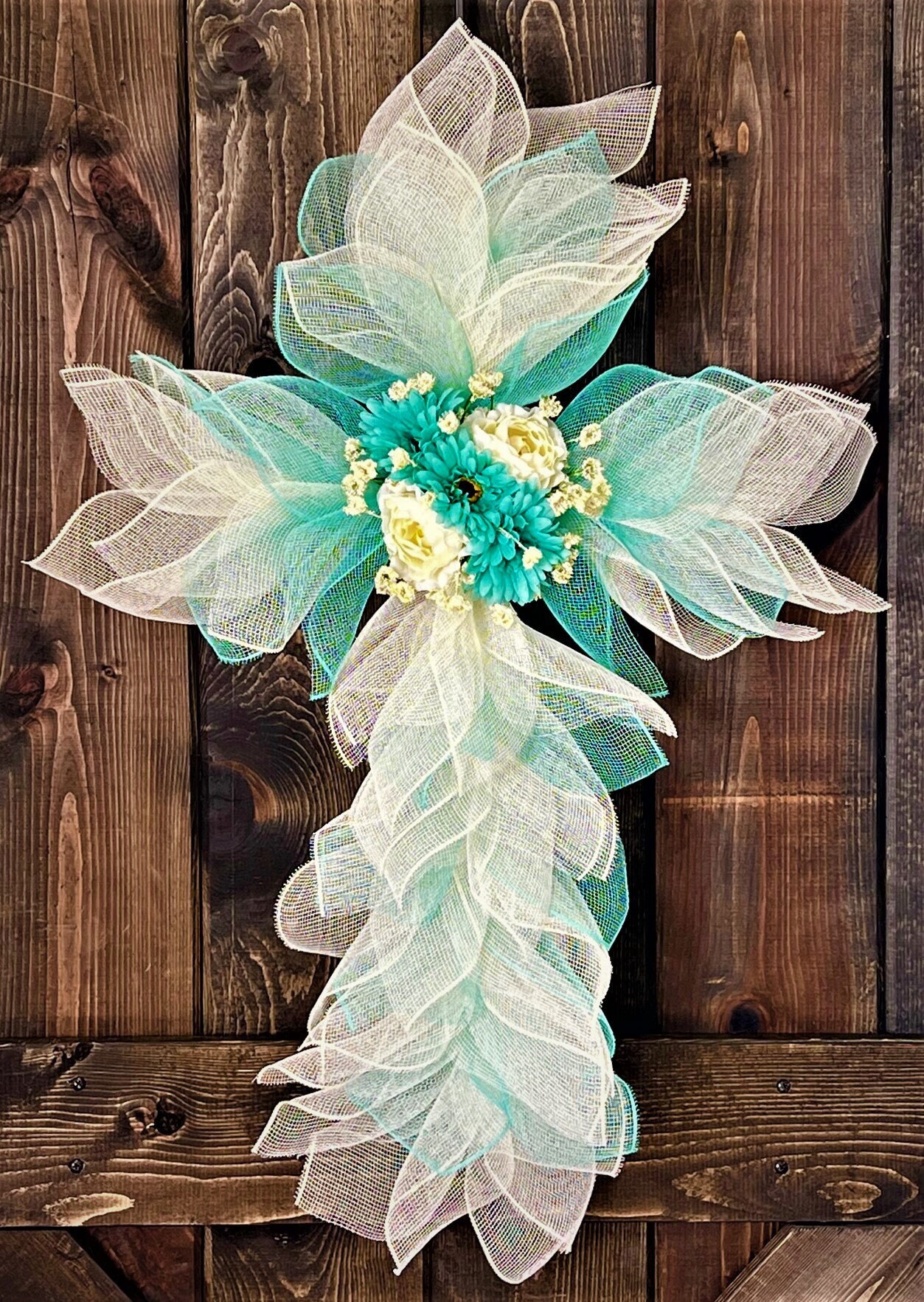 Deco Mesh Cross, Aqua, White, Daisies, Roses - Etsy