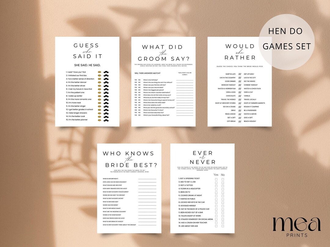 Minimalist Hen Do Games Hen Party Games Bridal Shower Games ...