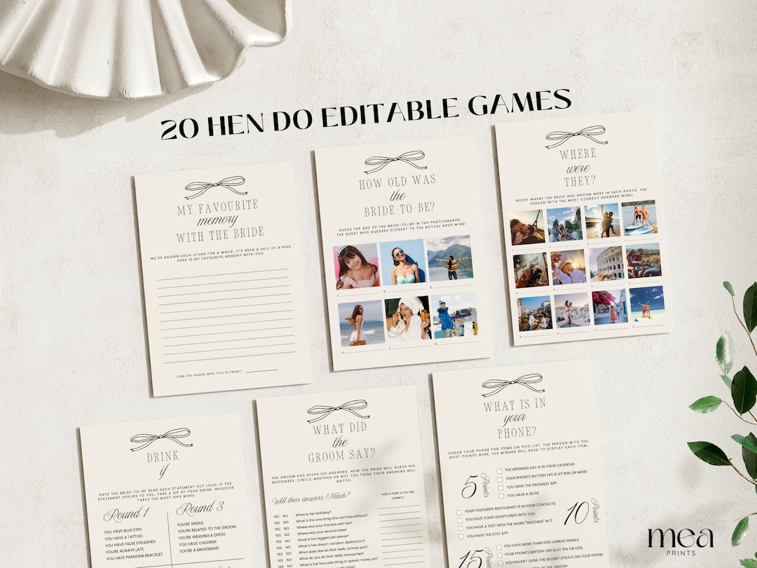 Modern Hen Party Games | 20 Editable Canva Templates | Printable Hen Do ...