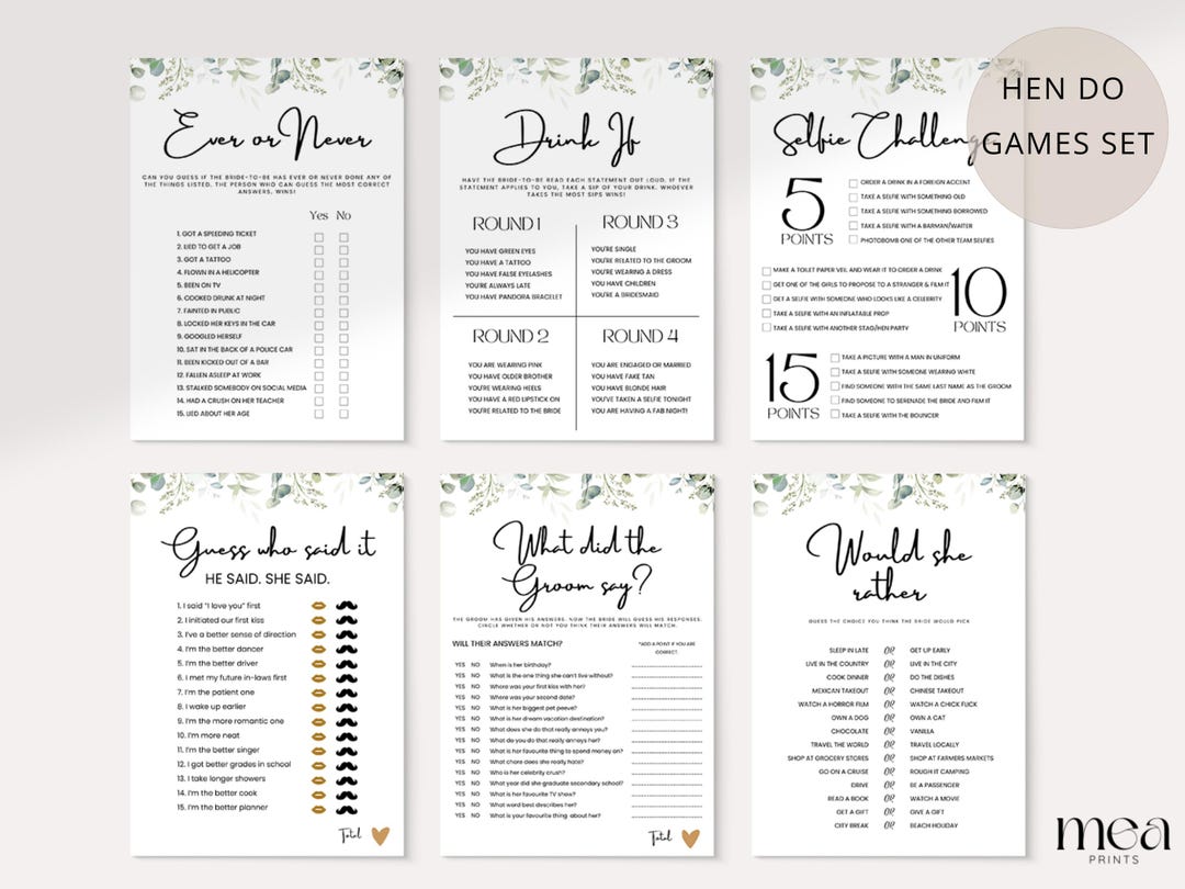 Greenery Hen Do Games | Hen Party Games | Bridal Shower Games ...
