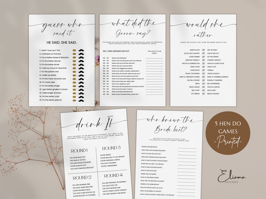 Minimalist Hen Do Games Hen Party Games Bridal Shower Games ...