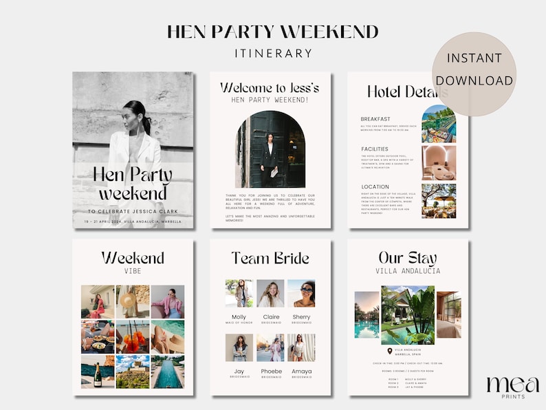 Editable Modern Hen Party Itinerary | Travel Planner | Personalised ...