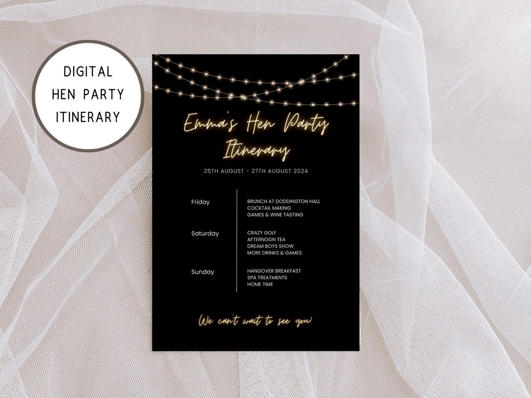 Modern Hen Do Itinerary Hen Party Itinerary Hen Do Template - Etsy
