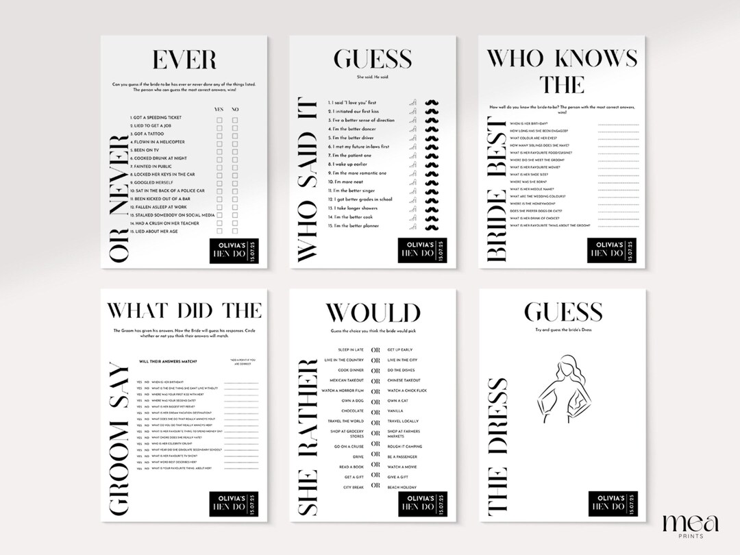 Personalised Hen Do Games | Hen Party Games | Bridal Shower Games ...