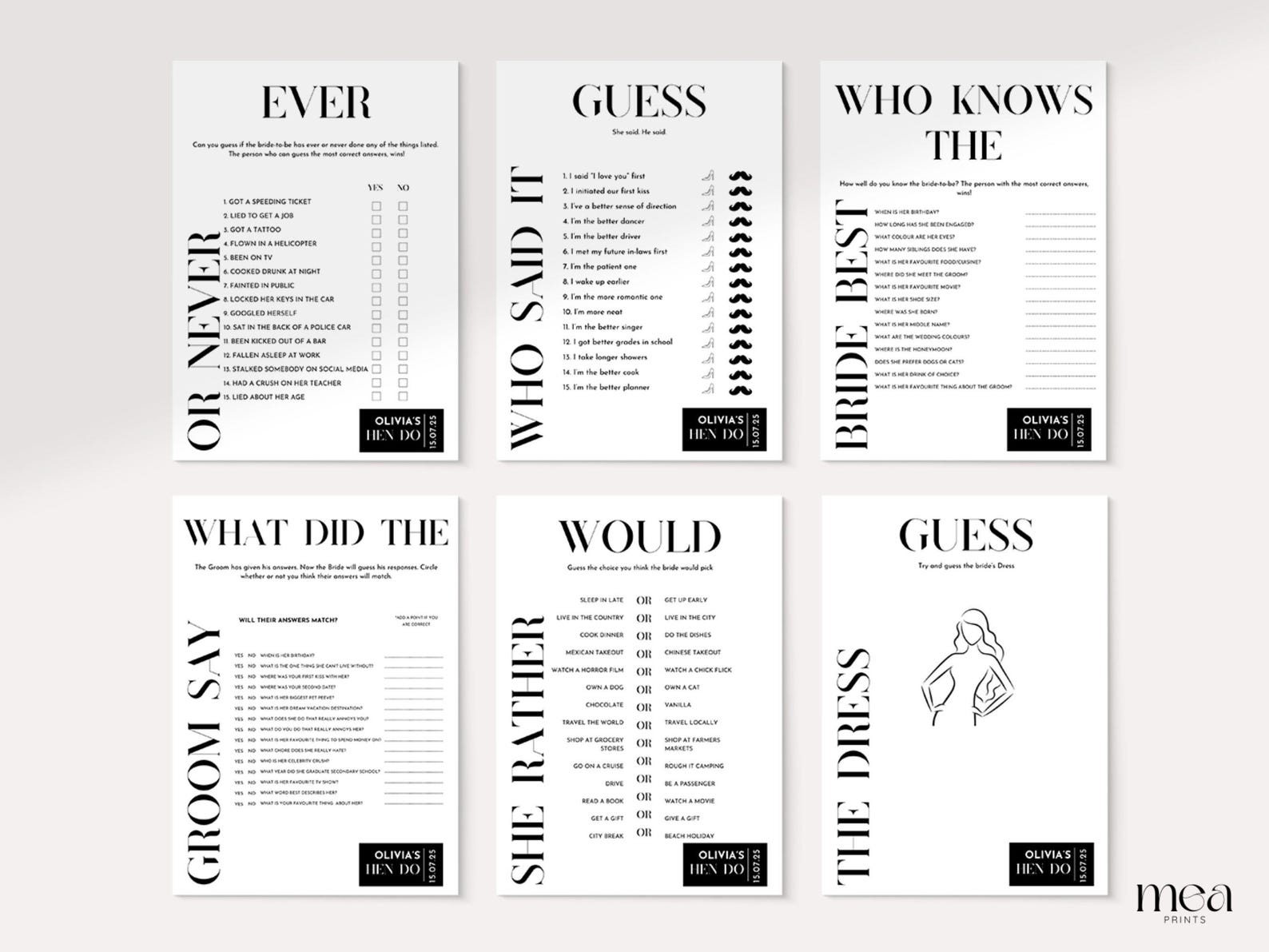 Personalised Hen Do Games | Hen Party Games | Bridal Shower Games ...