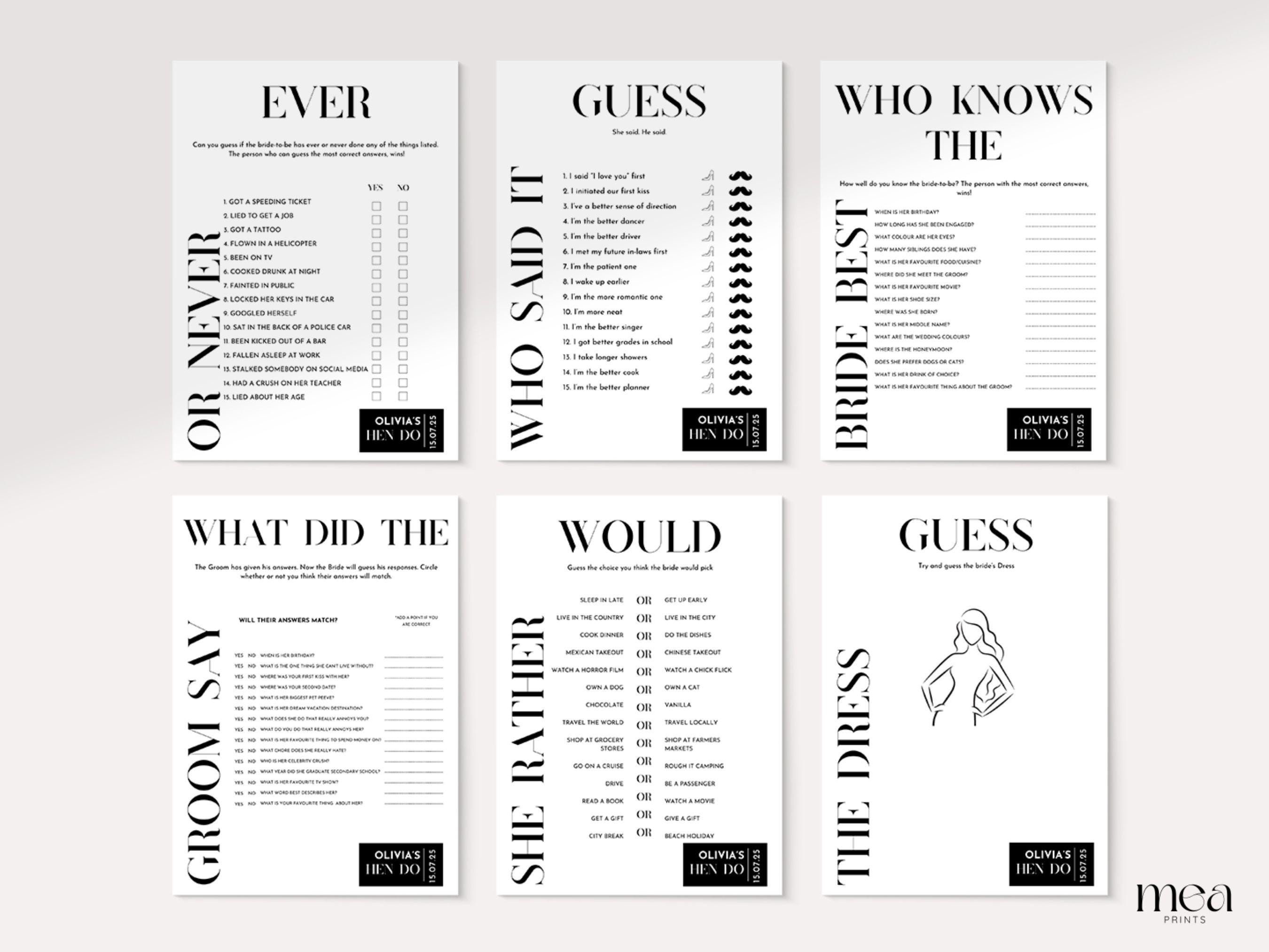 Personalised Hen Do Games | Hen Party Games | Bridal Shower Games ...