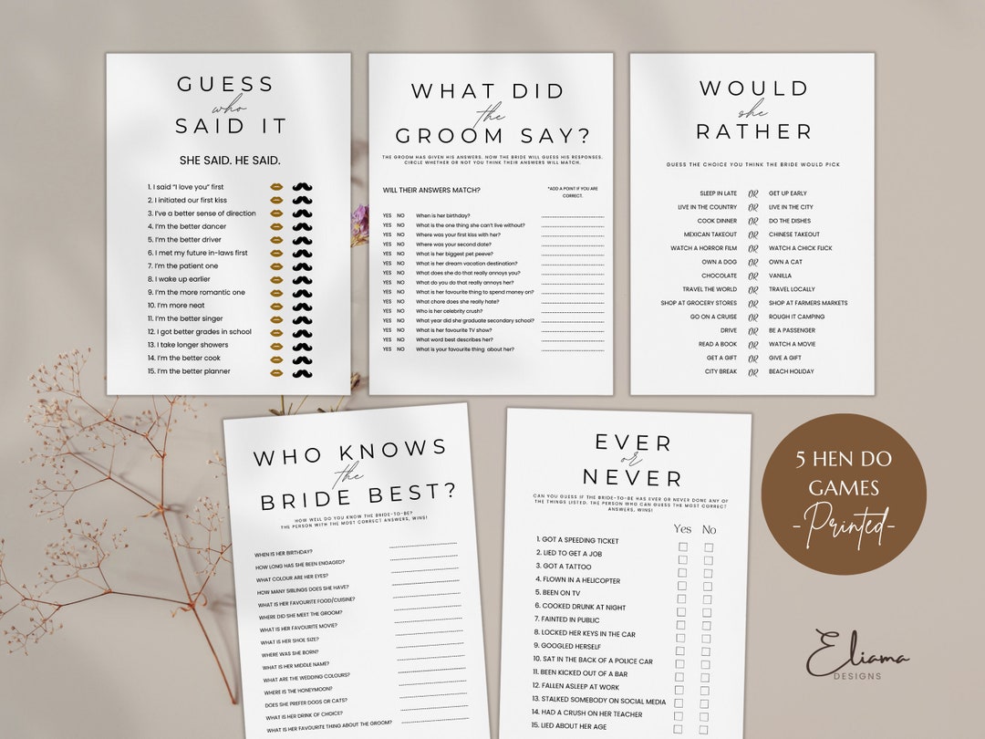 Minimalist Hen Do Games Hen Party Games Bridal Shower Games ...