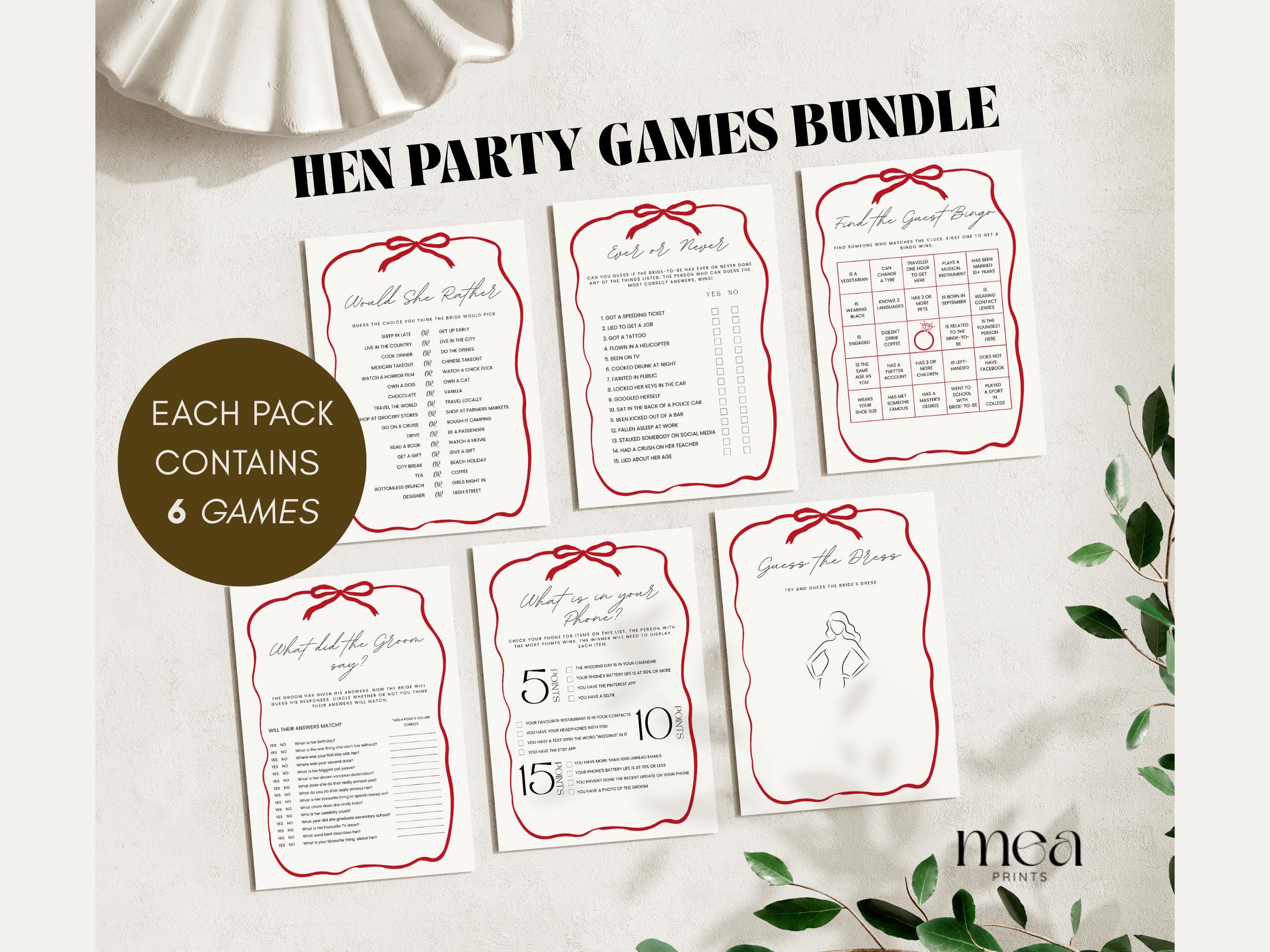 UK Hen Do Games | Pack of 6 Hen Party Games | Hen Do Quiz | Bridal ...
