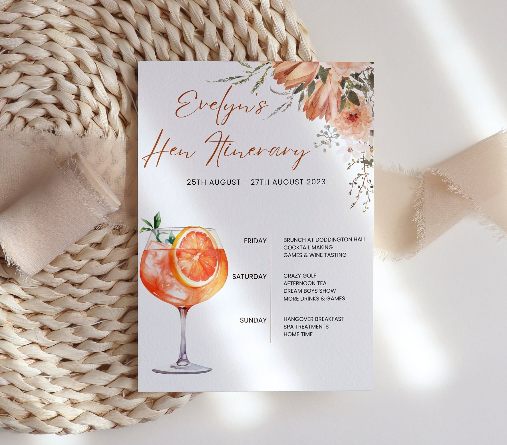 Aperol Spritz Hen Do Itinerary, Hen Party Itinerary, Hen Do Template ...
