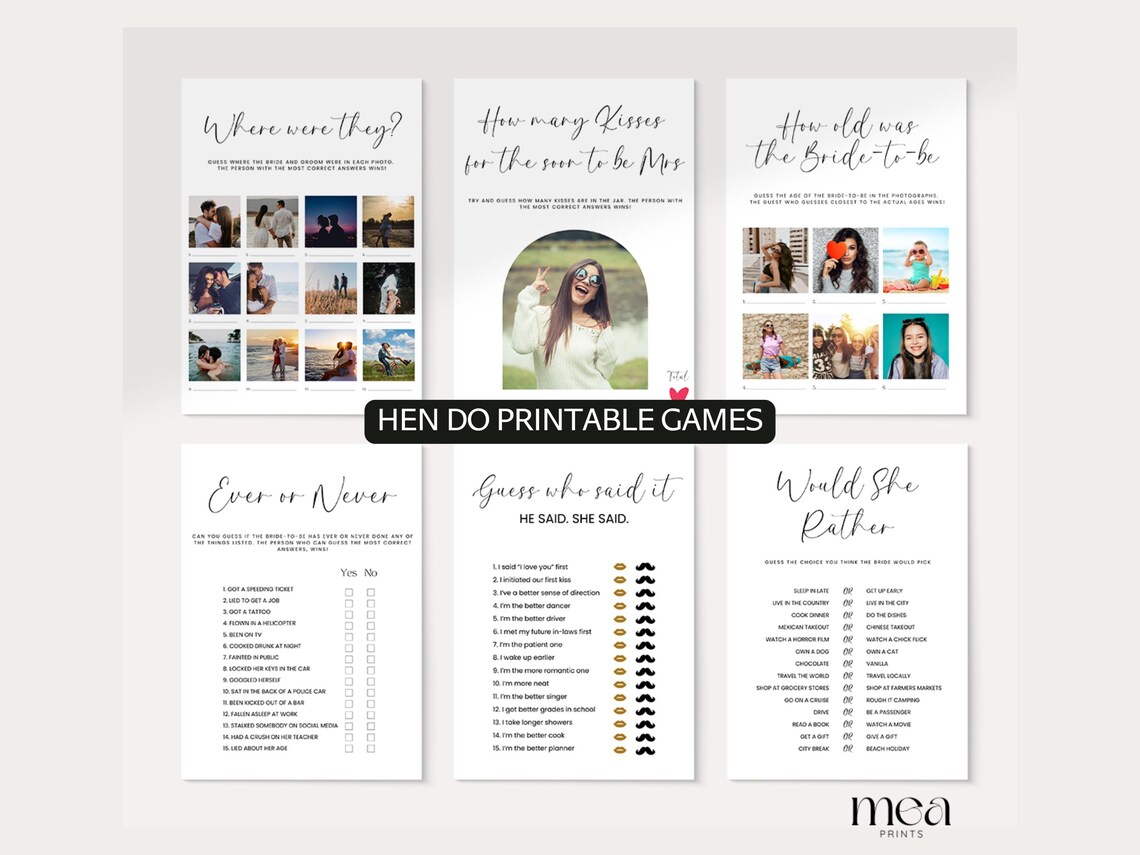 Minimalist Hen Do Games | Printable Hen Party Games | Editable Bridal ...