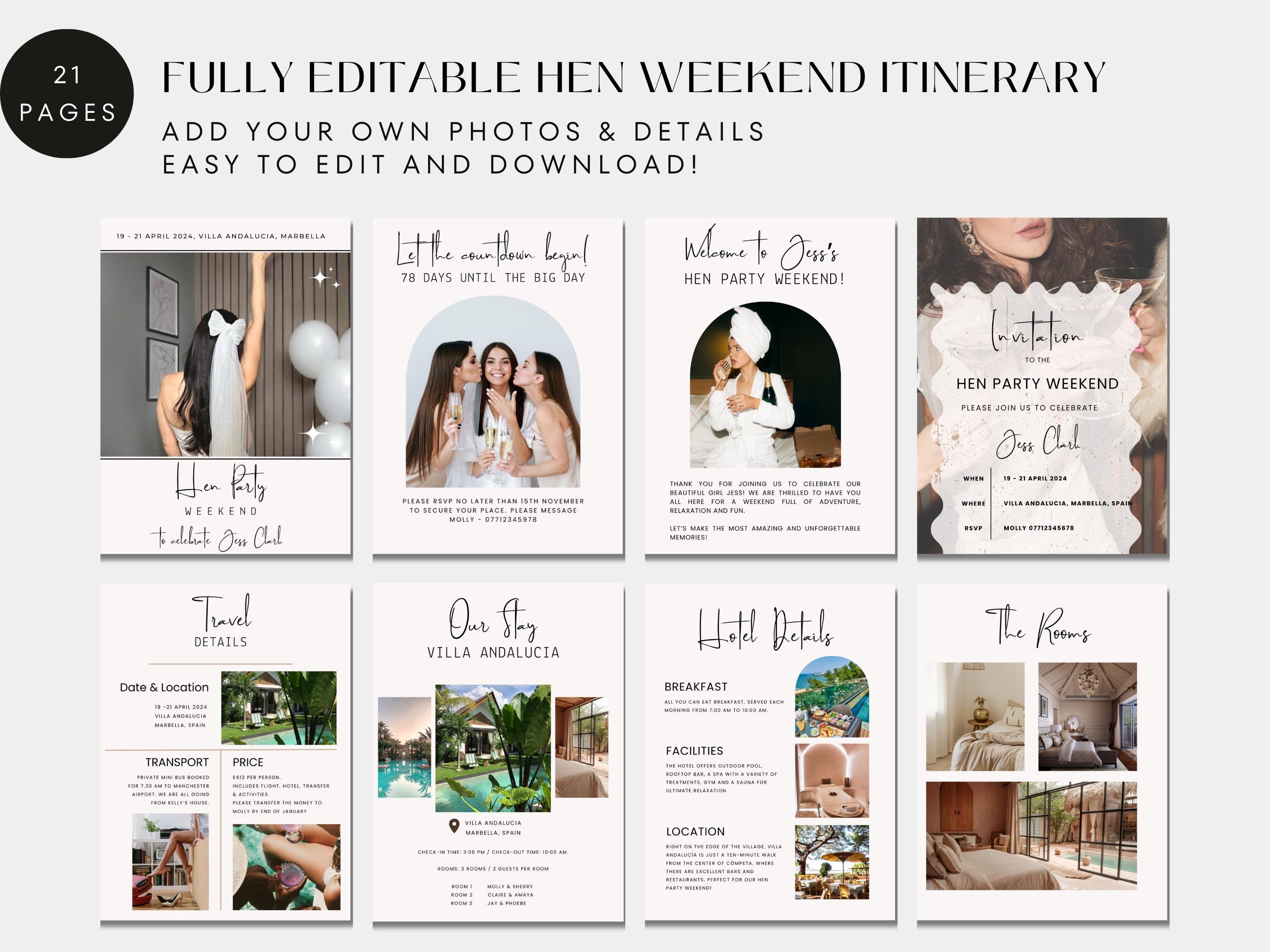 Editable Hen Party Itinerary Template | Customizable Canva Design ...