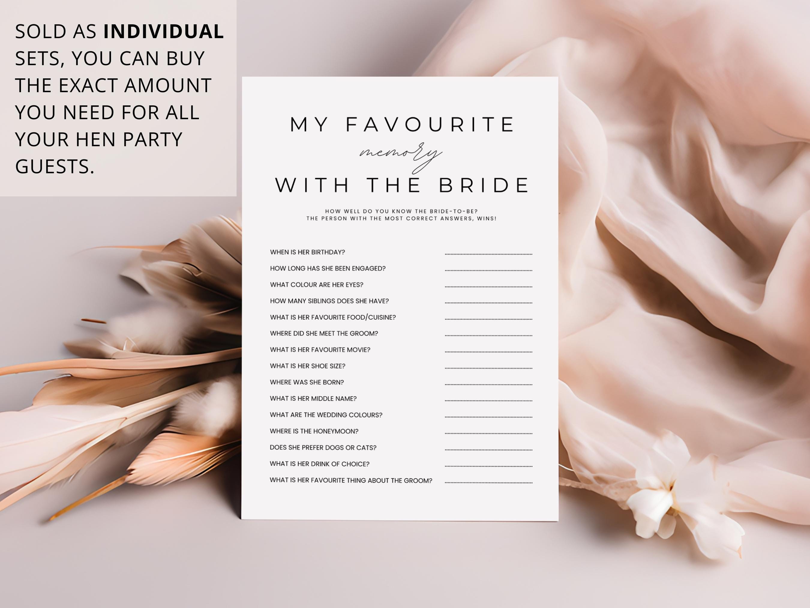 Minimalist Hen Do Games Hen Party Games Bridal Shower Games ...