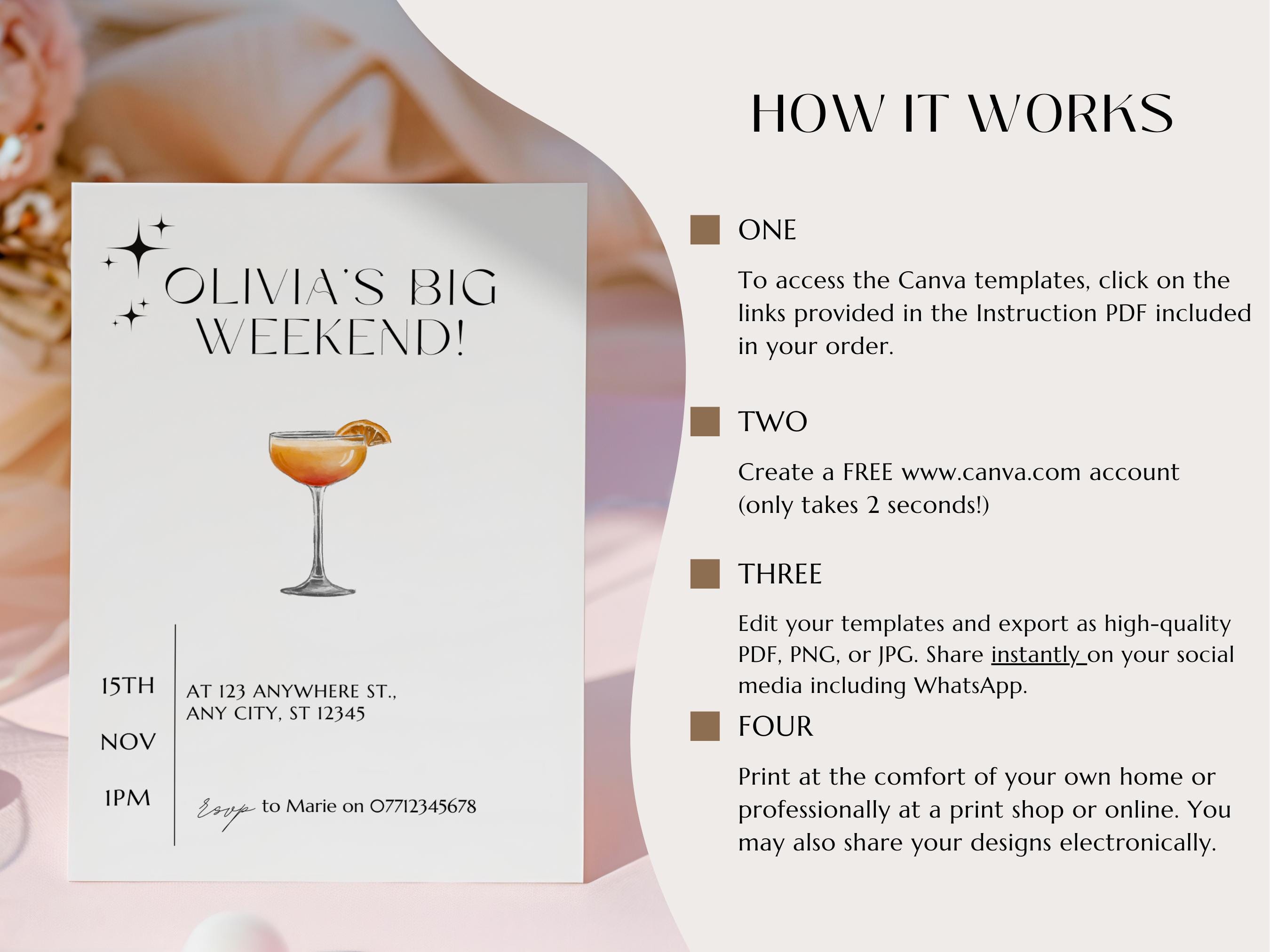 Editable Minimalist Hen Party Invite & Itinerary | Digital Hen Weekend ...