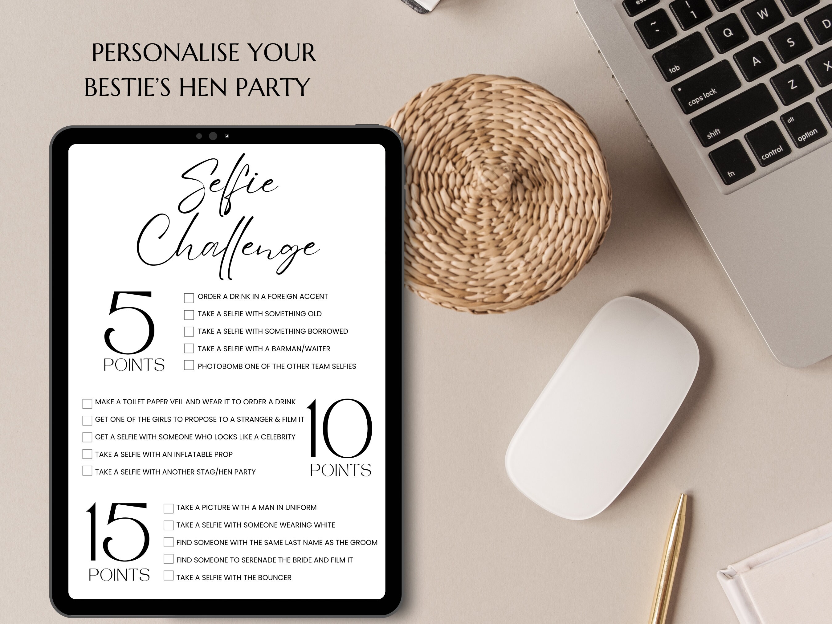 Selfie Challenge Hen Do Game Printable Hen Party Games Editable Bridal ...