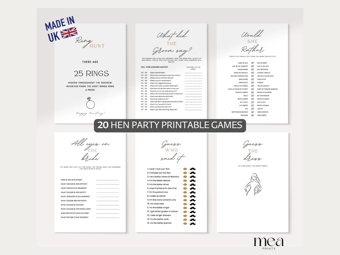 Minimalist Hen Do Games | Printable Hen Party Games | Editable Bridal ...