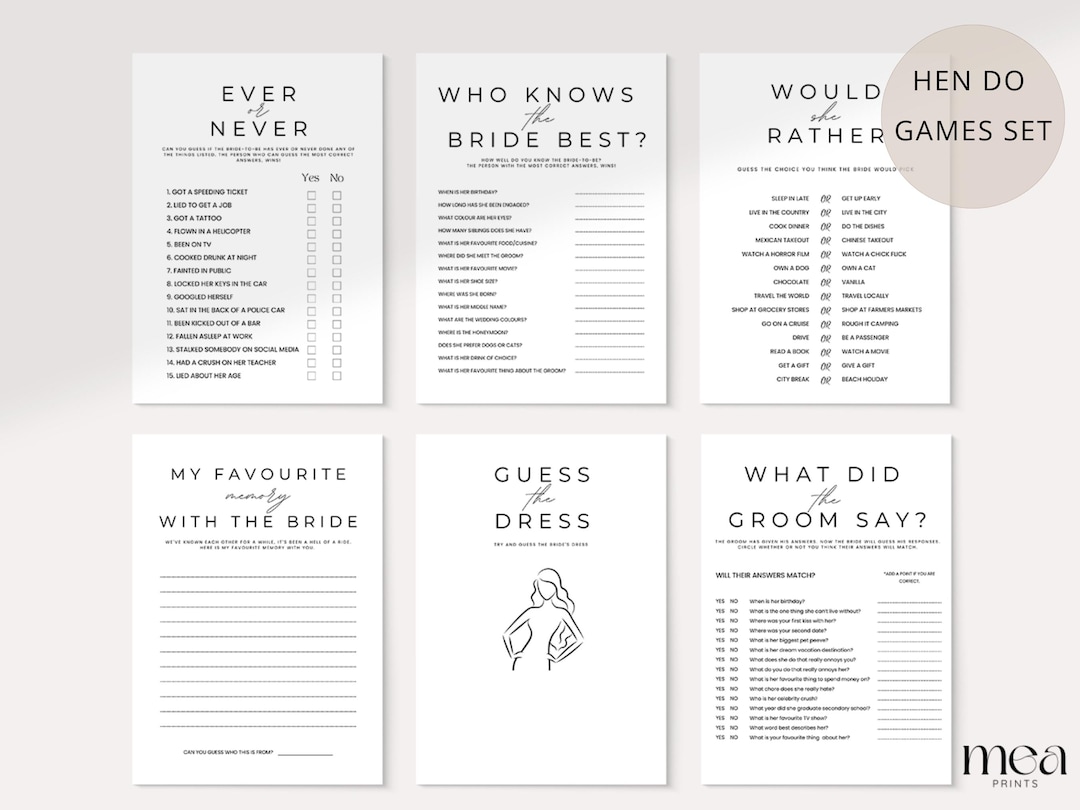 Minimalist Hen Do Games | Hen Party Games | Bridal Shower Games ...